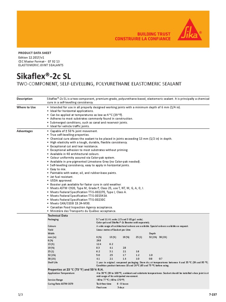 Sikaflex®-2c SL: Two-Component, Self-Levelling, Polyurethane ...
