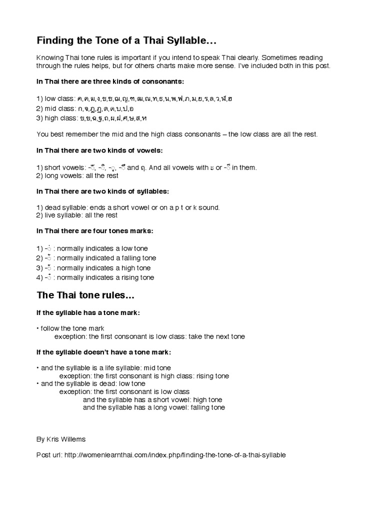 Thai Tone Rules and Syllable Guide | PDF | Language Arts & Discipline