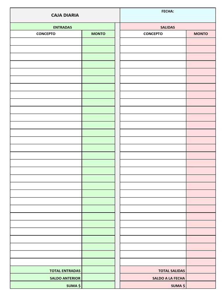 Planilla Caja Diaria Roger