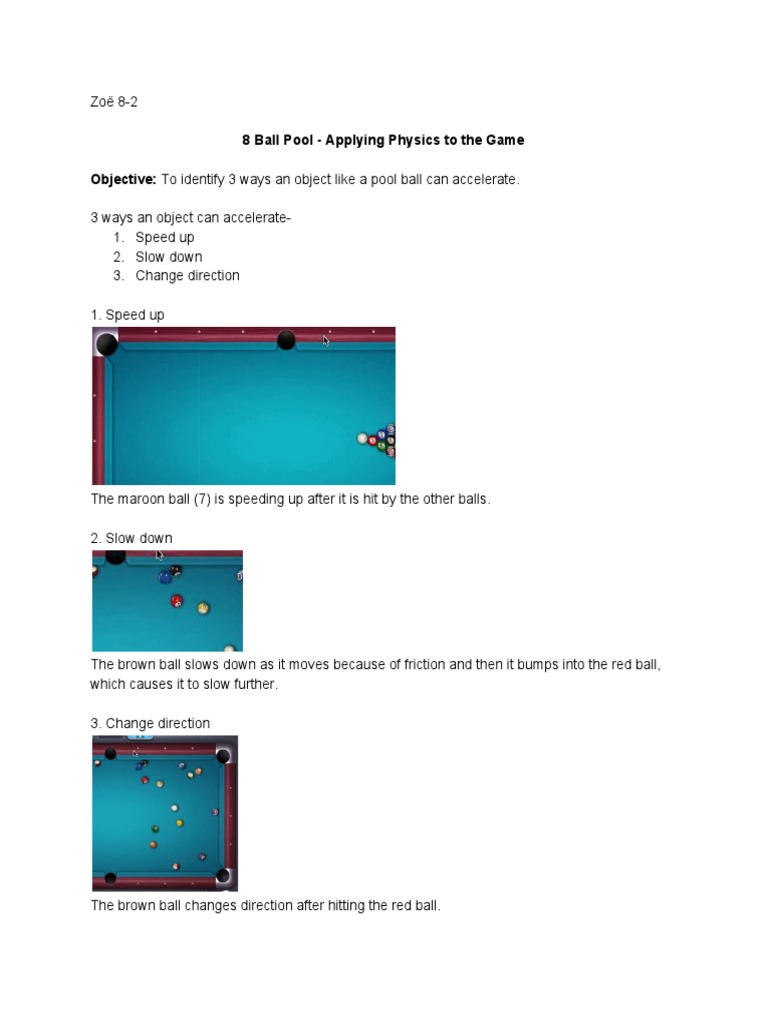 8 Ball Pool - Applying Physics To The Game Objective | PDF