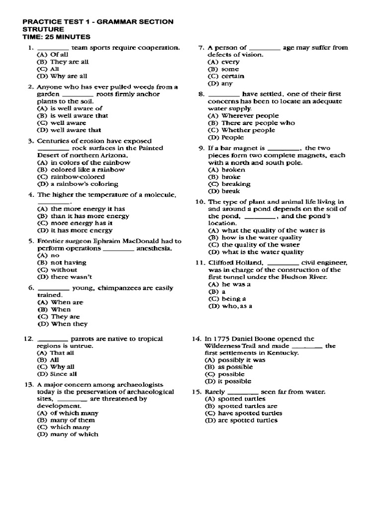Grammar Section - Practice Test 1 | PDF