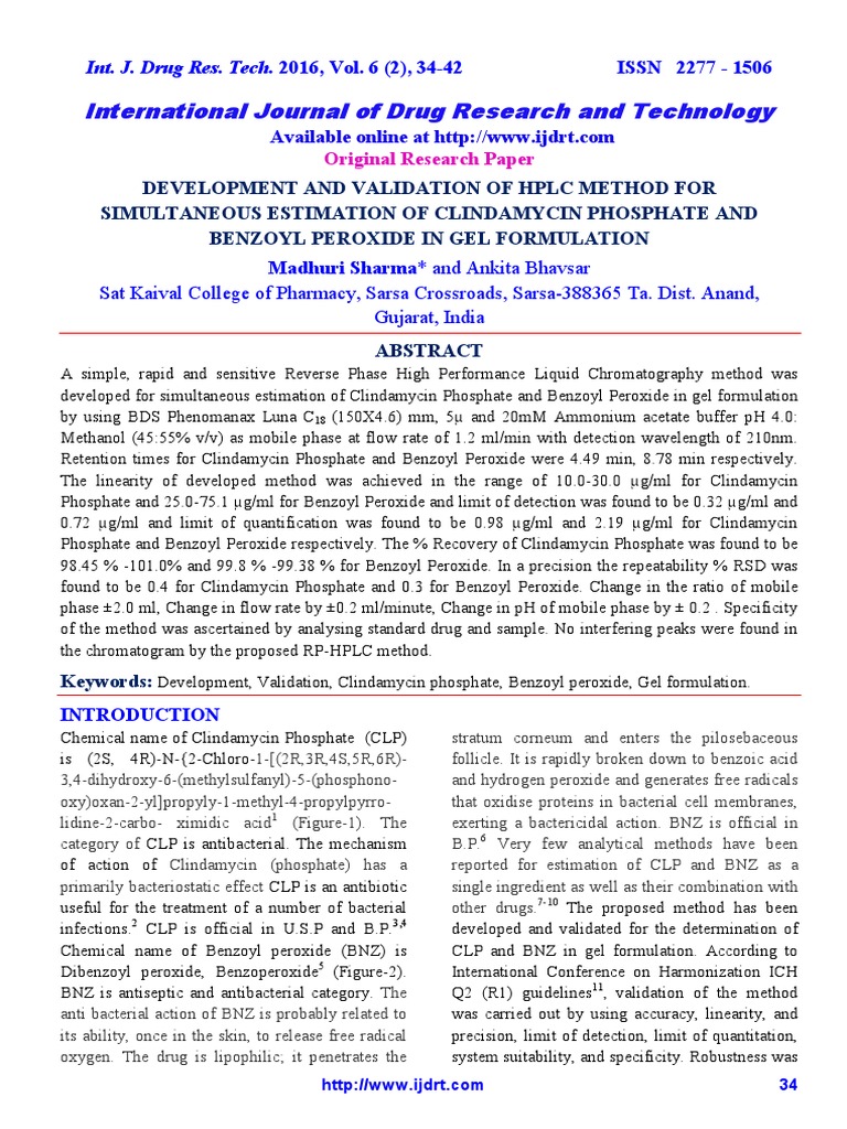Development and Validation of HPLC Method For Simultaneous Estimation of Clindamycin Phosphate ...