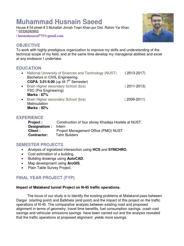 Muhammad Husnain Saeed: Objective | PDF | Art | Technology & Engineering