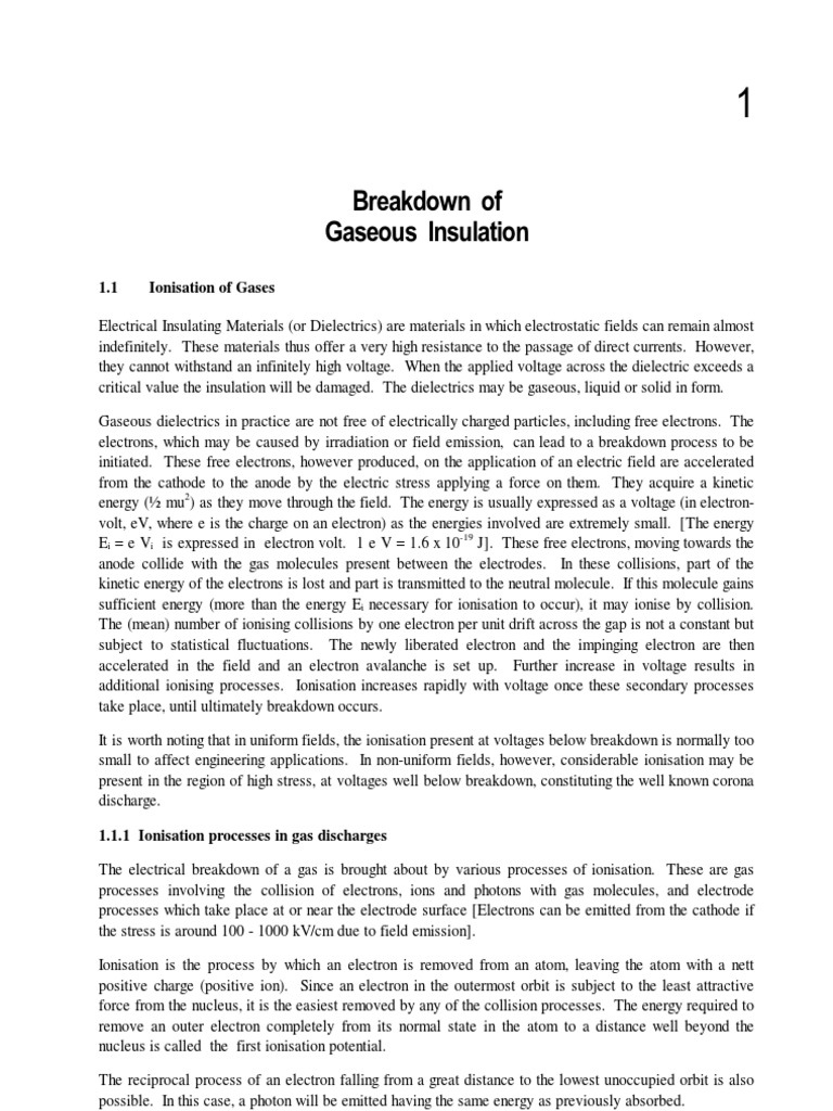 Breakdown of Gaseous Insulation Explained | PDF | Electrical Breakdown ...