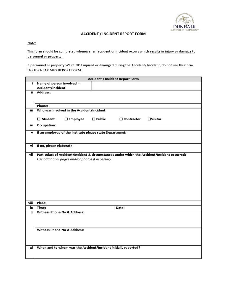 Accident Incident Report Form - 0 | PDF | Traffic Collision | Diseases ...