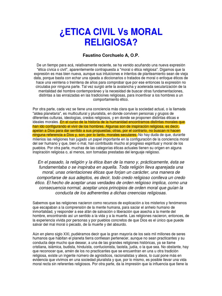 Ética Civil Vs Moral Religiosa | PDF | Moralidad | Igualdad social