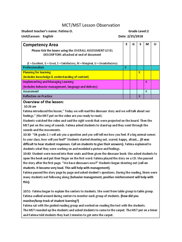 Fatima Obaid Observation 1 | Download Free PDF | Classroom Management ...