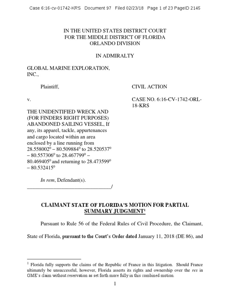 Florida Motion For Sum Parju D | PDF | Summary Judgment | Shipwrecks