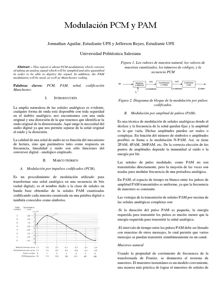 Modulación PCM y PAM: Guía Completa | PDF | Muestreo (procesamiento de ...