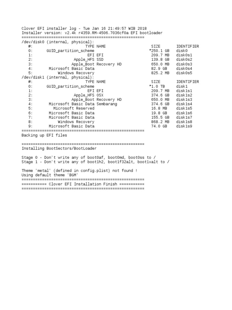 Clover EFI Bootloader Installation Log | PDF | Computers