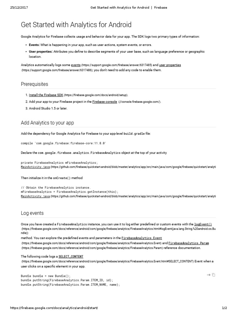 Get Started With Analytics For Android: Prerequisites | PDF | Android ...