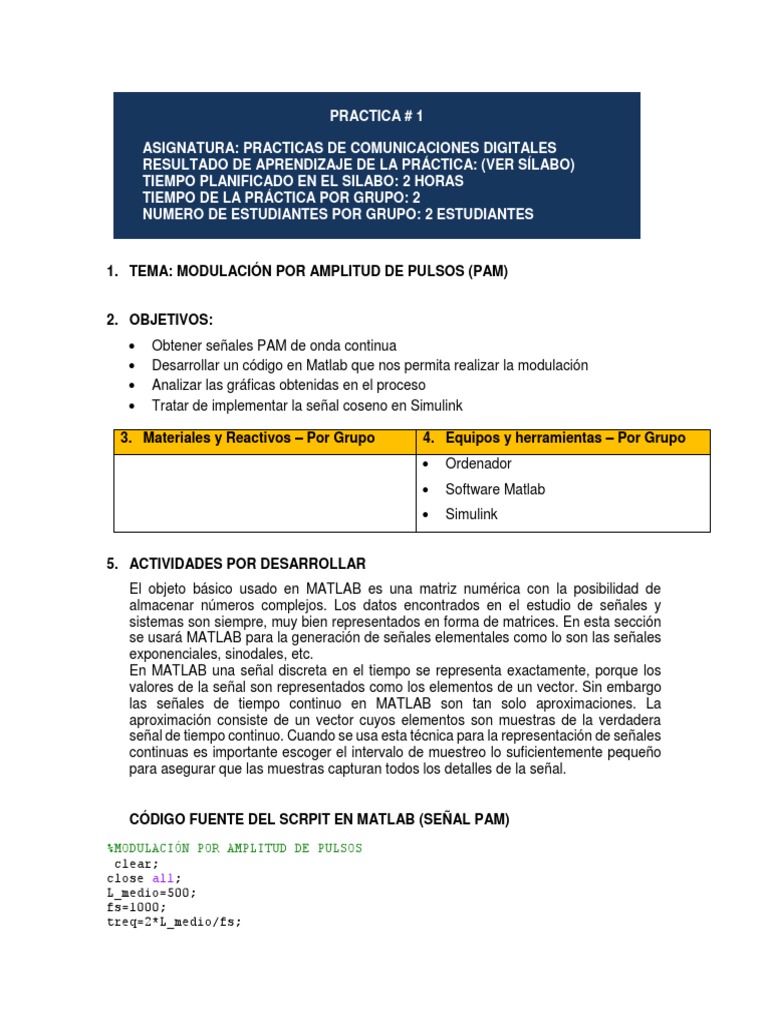 Modulación PAM en Matlab y Simulink | PDF | Modulación | Muestreo ...