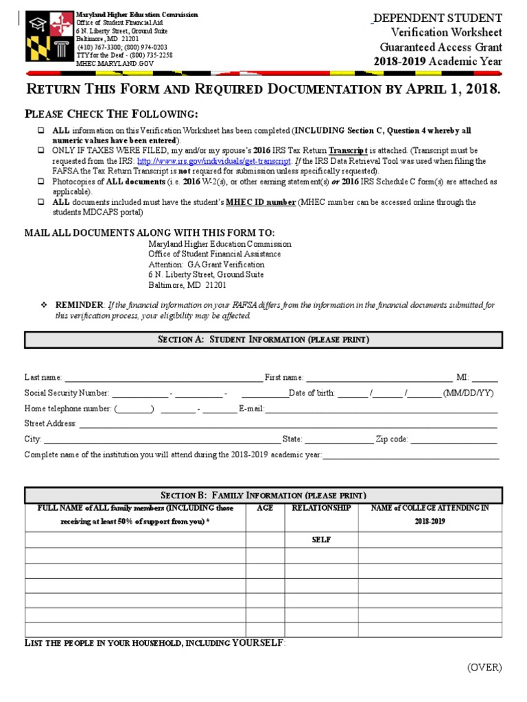 18-19 FINAL GA Dependent Verification | PDF | Irs Tax Forms | Tax ...