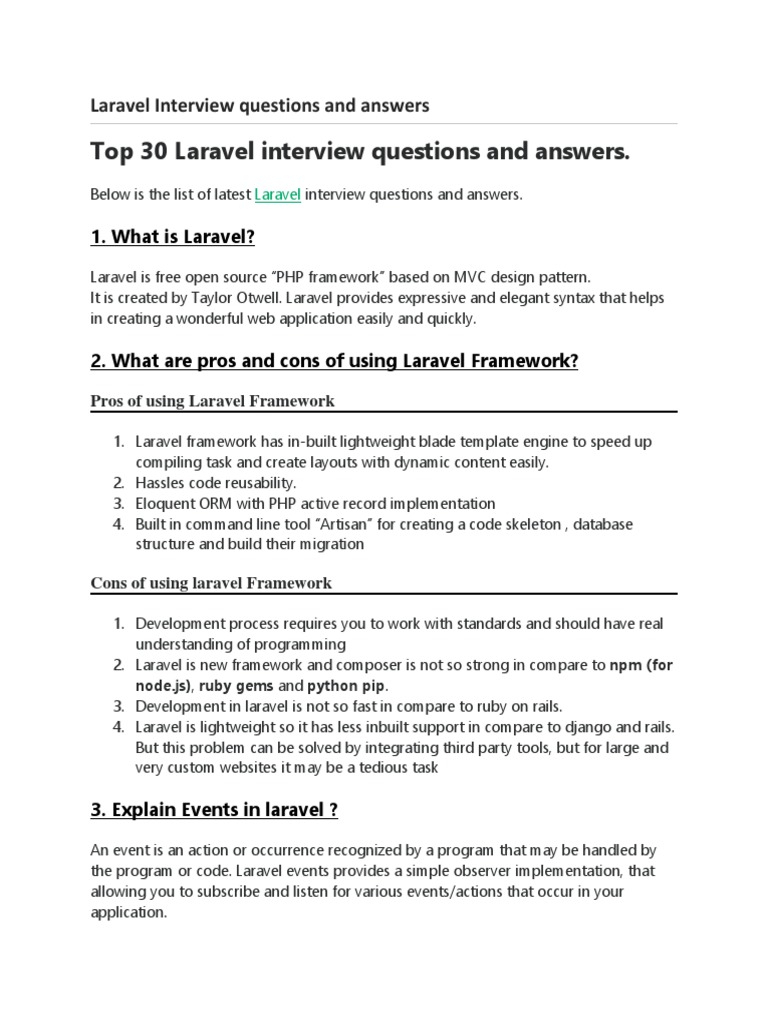 Laravel Interview Questions and Answers | PDF | Class (Computer Programming) | Php