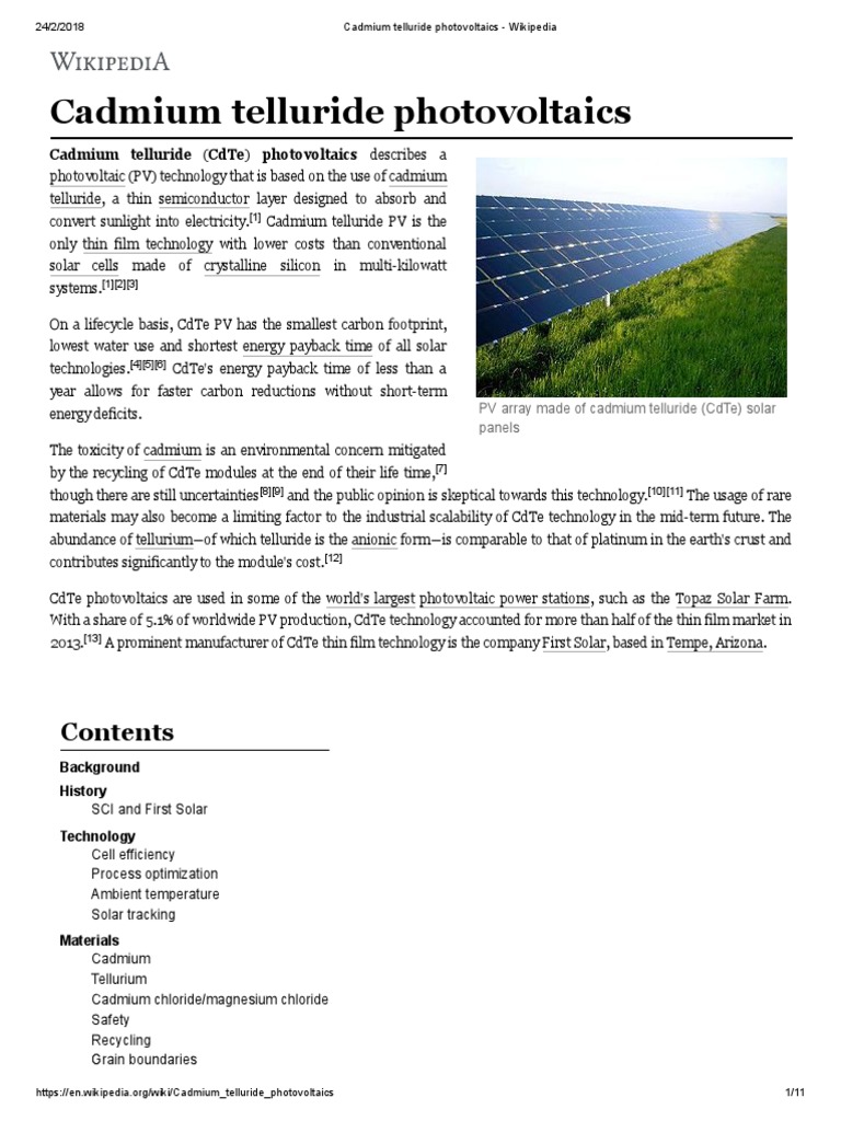 Cadmium Telluride Photovoltaics Wikipedia Pdf Thin Film Solar