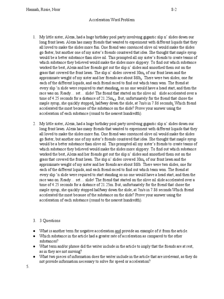 Acceleration Word Problem | PDF | Nature