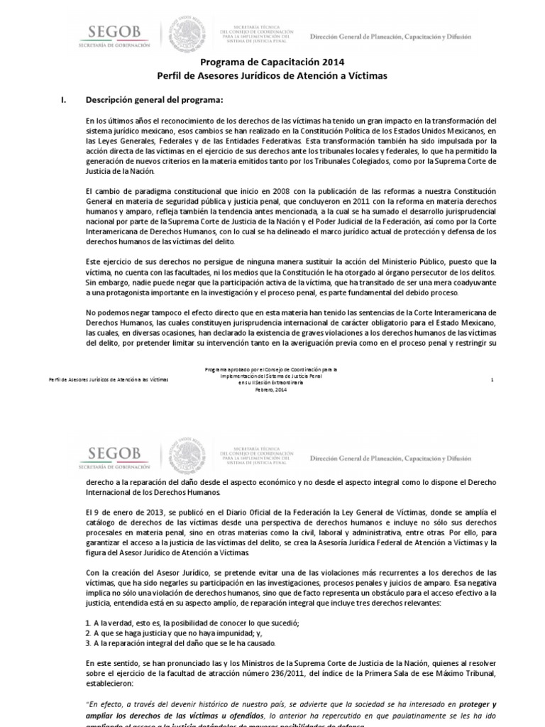 Programa Basico Asesor Juridico de Victimas PDF | PDF | Derecho penal ...