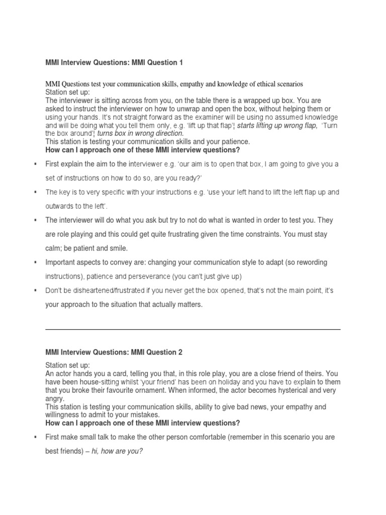 MMI Interview Questions | PDF | Question | Empathy