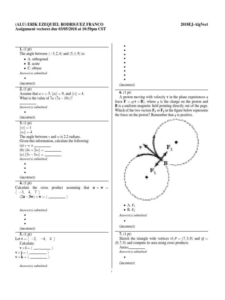 Ejercicios Webwork Vectvectores | PDF | Vector Space | Euclidean Vector