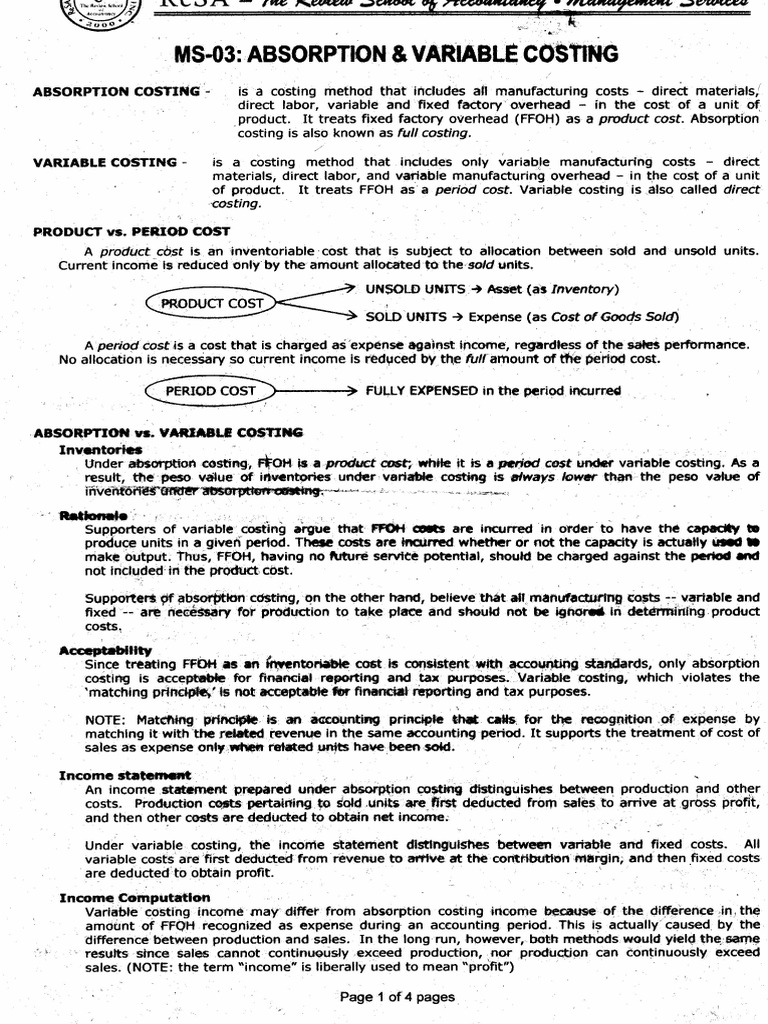 Absorption vs. Variable Costing Explained | PDF | Inventory | Revenue