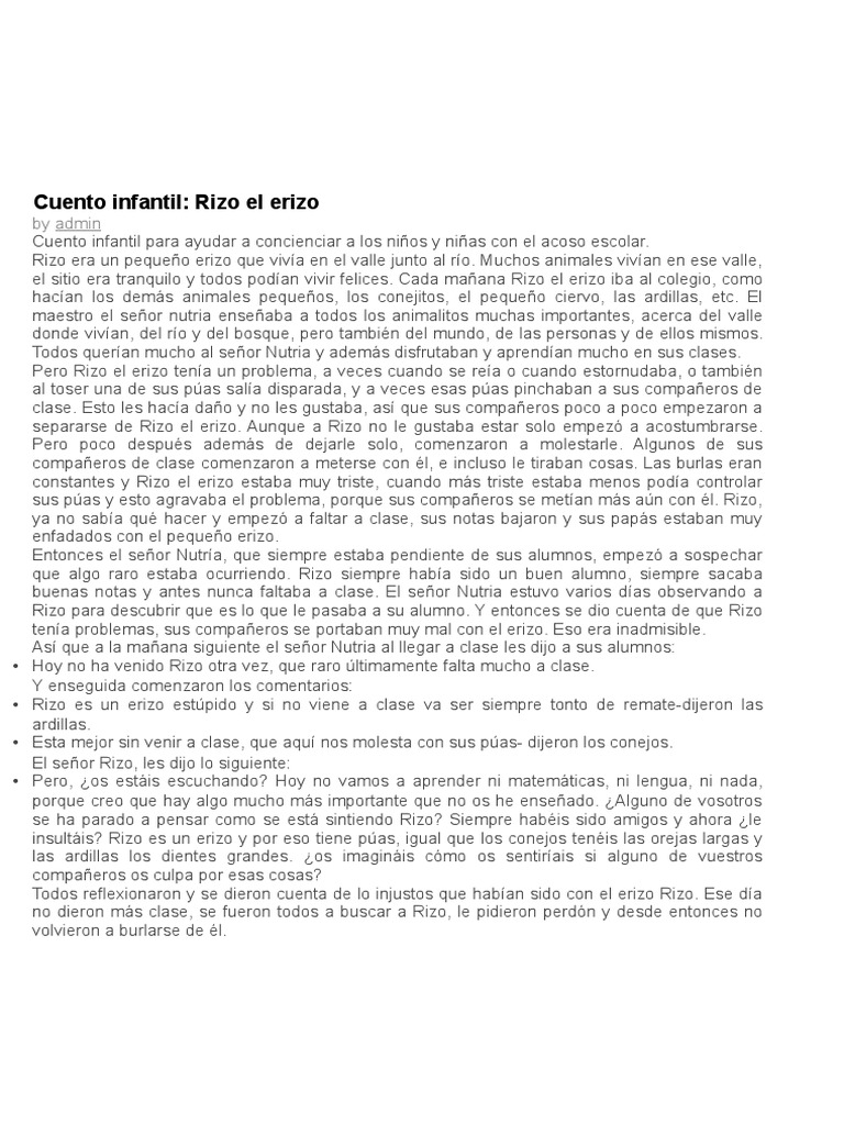 Cuentoinfantil El Erizo Y Activ Pdf