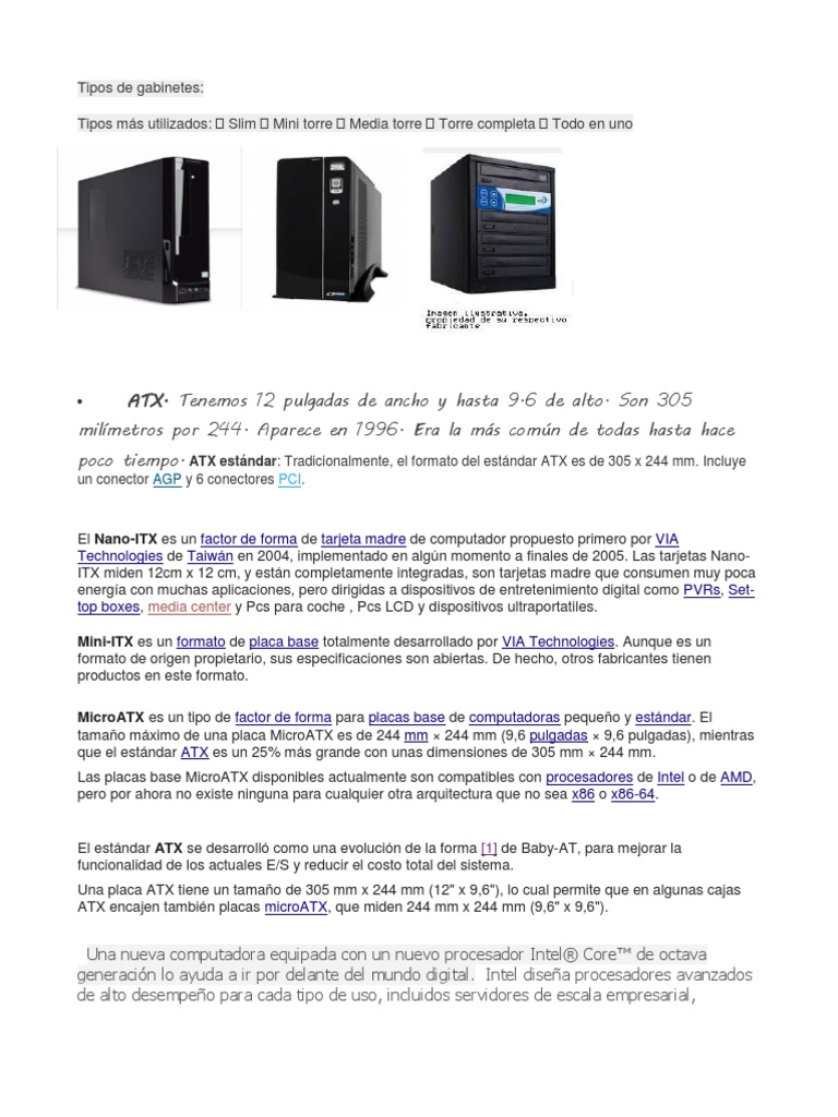 Tipos de Gabinetes | PDF | Microprocesador | Clases de computadoras