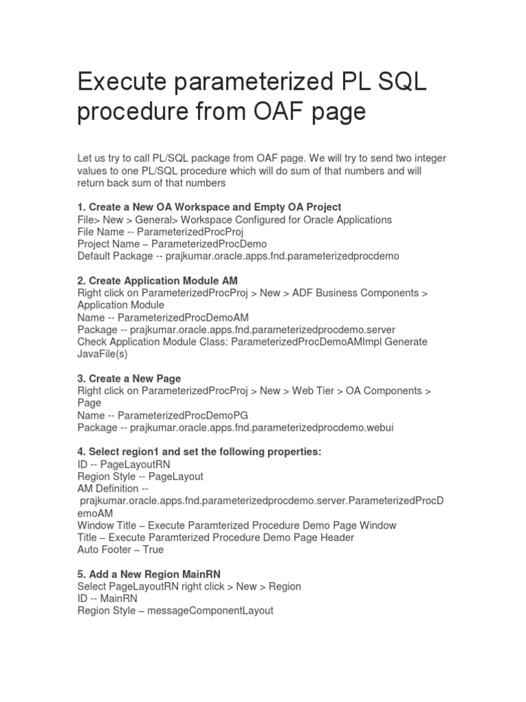 Execute Parameterized PL SQL Procedure From OAF Page | PDF | Pl/Sql | String (Computer Science)