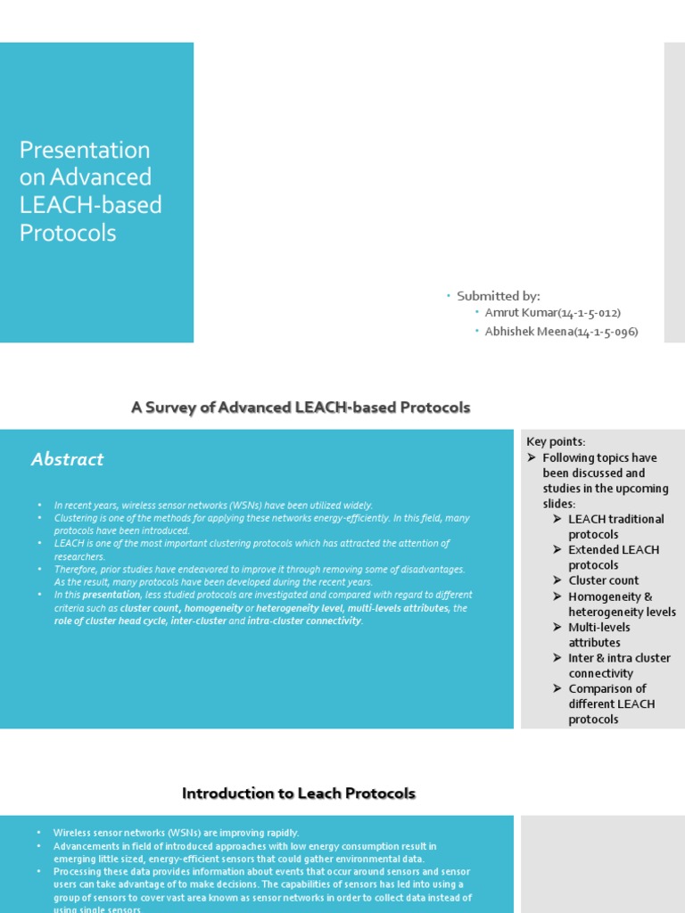Presentation On Advanced Leach Based Protocols Submitted By Pdf Wireless Sensor Network