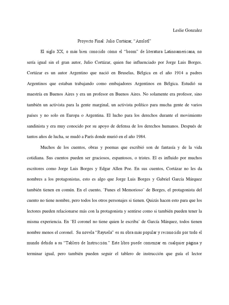 Axolotl - Julio Cortazar | PDF | Gabriel García Márquez | Cuentos