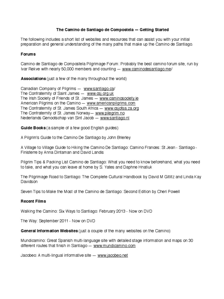 Camino - Getting Started Guide PDF | PDF | Camino De Santiago ...