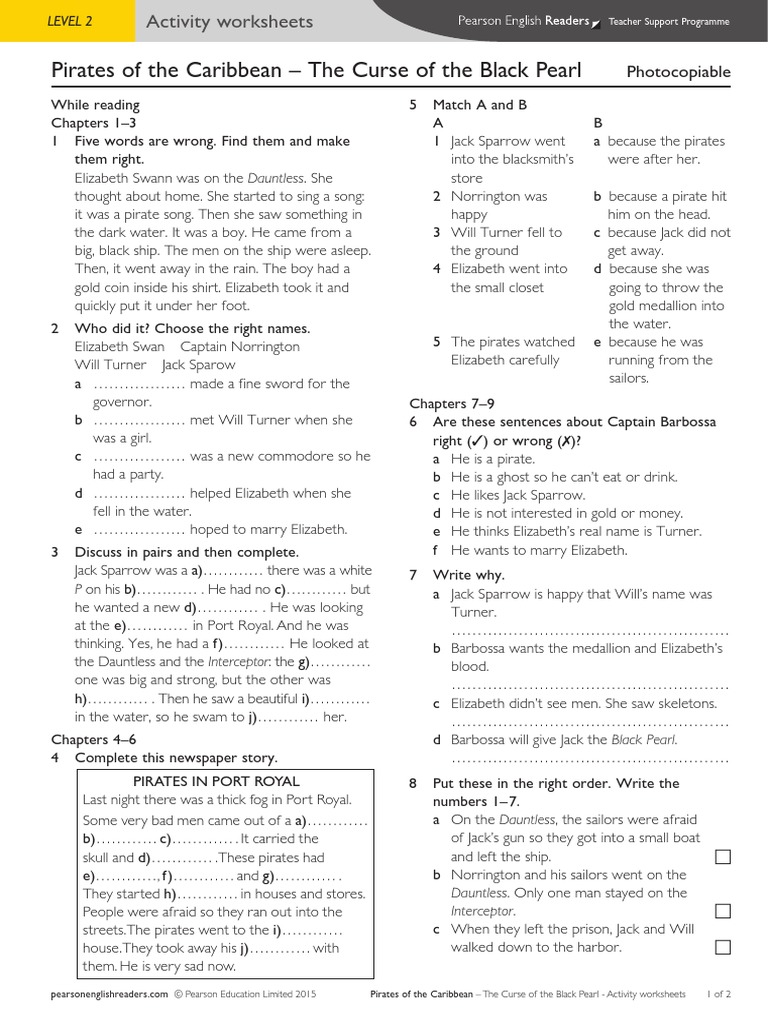 Worksheet Pirates of The Caribbean Curse of The | PDF