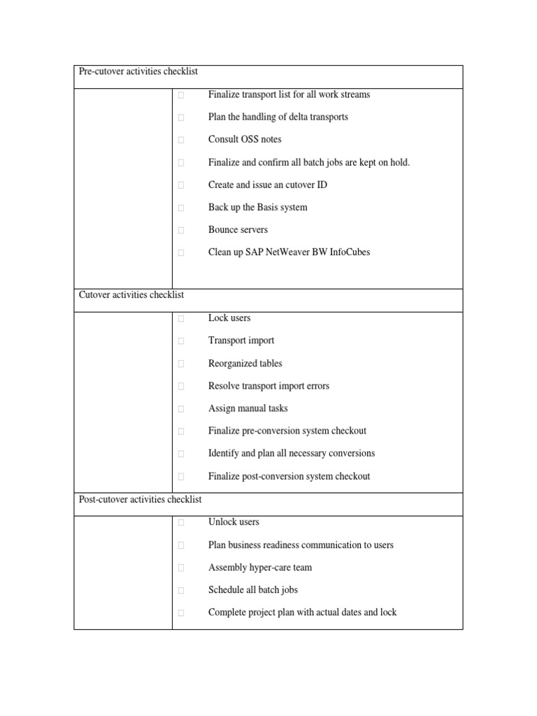 Checklist - Cutover Project Activities | PDF