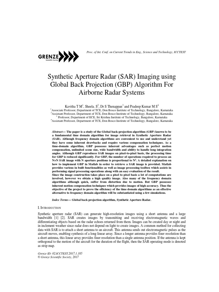 Synthetic Aperture Radar (SAR) Imaging UsingGlobal Back Projection (GBP ...