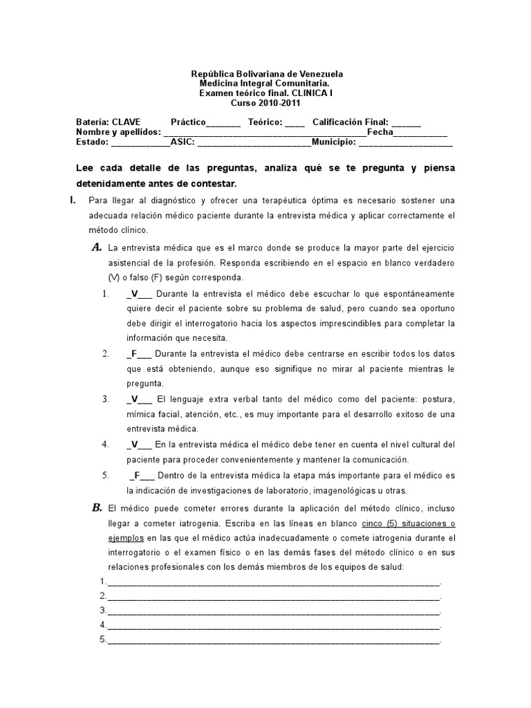 Modelo Examen Clinica 1 Mic | PDF | Asma | Tos