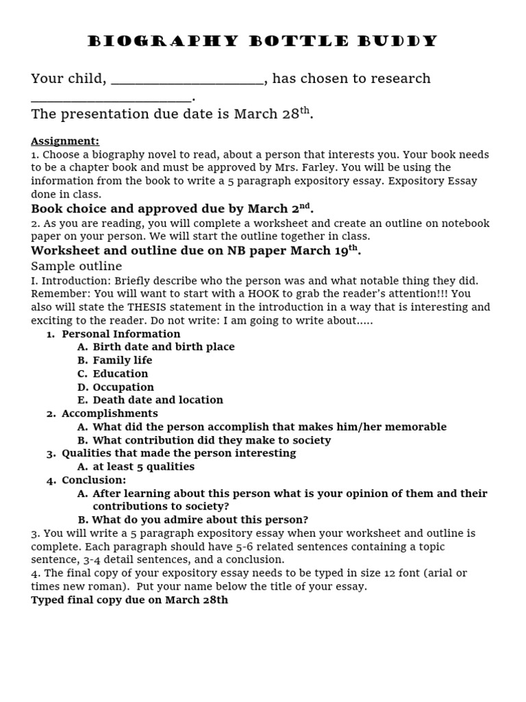 Biography Bottle Buddy Project Guide | PDF | Essays | Textiles