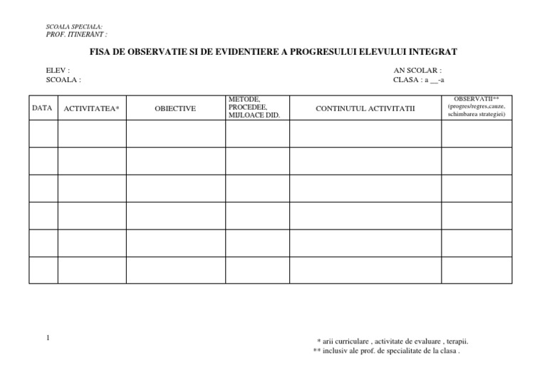 Fisa de Observare Regres Progres Elev Integrat PDF | PDF