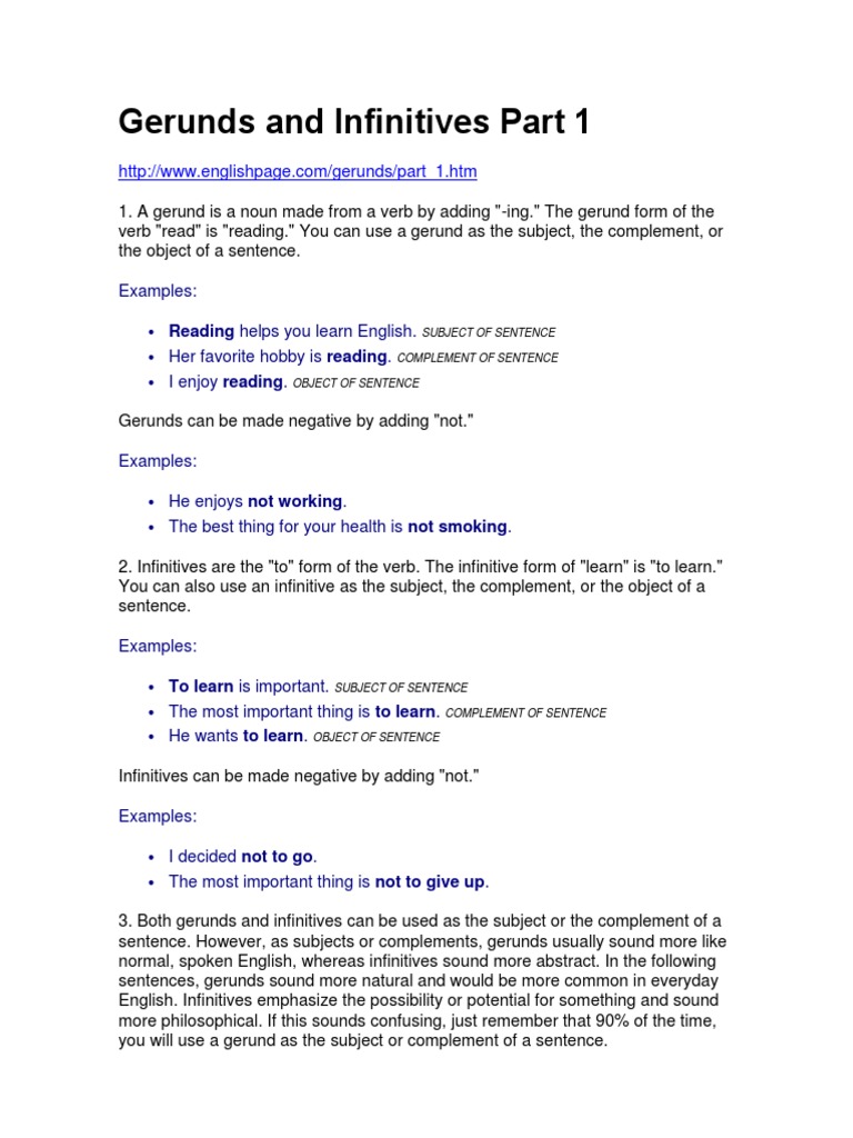 Gerunds and Infinitives Part 1 | PDF | Perfect (Grammar) | Verb