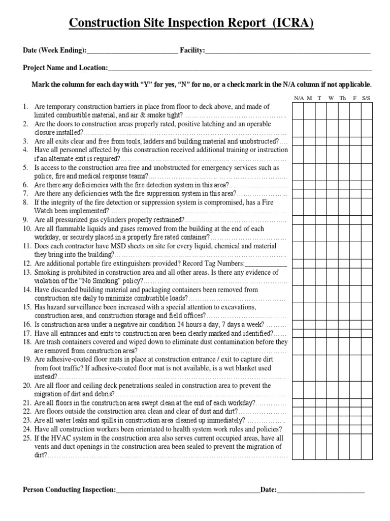 Construction Site Inspection Report | PDF | Fires | Safety