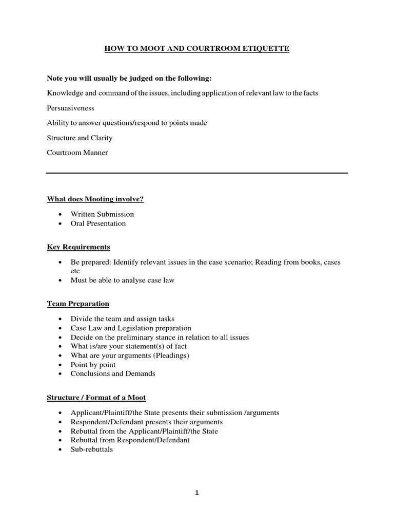 Law How To Moot and Court Room Etiquette | PDF | Judge | Mootness
