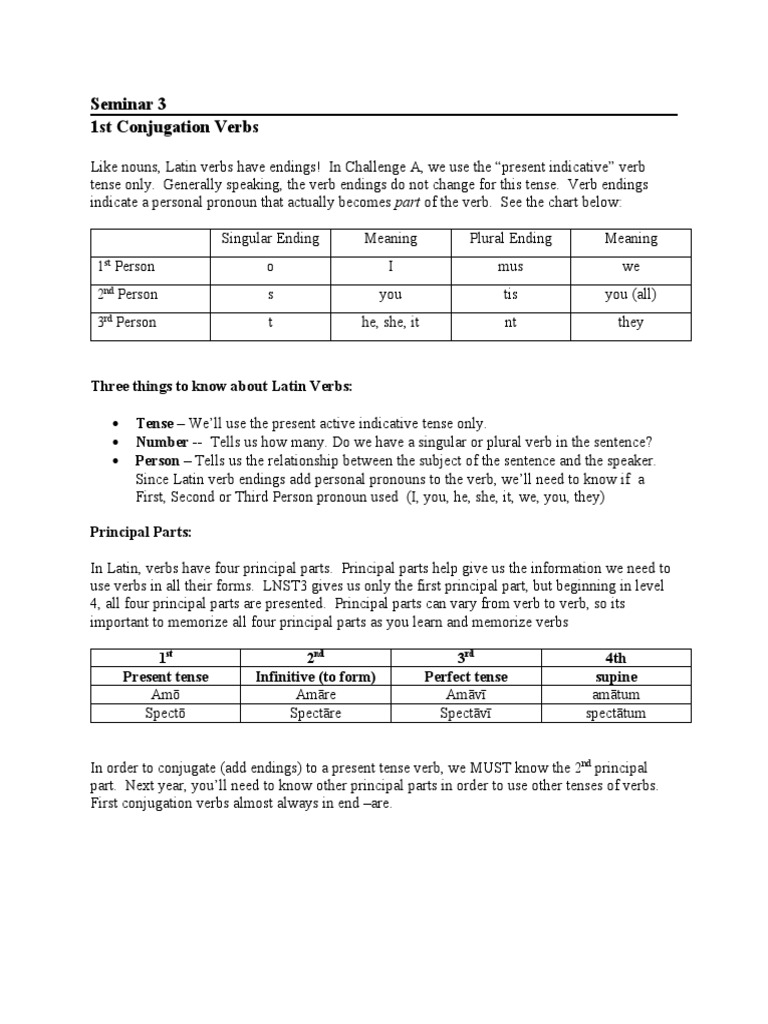 First Conjugation Latin Verbs Guide | PDF | Verb | Linguistic Morphology