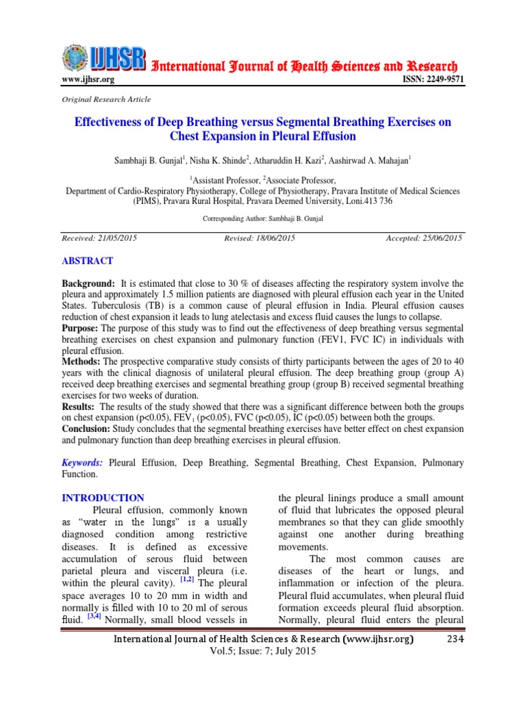 Effectiveness of Deep Breathing Versus Segmental Breathing Exercises on ...