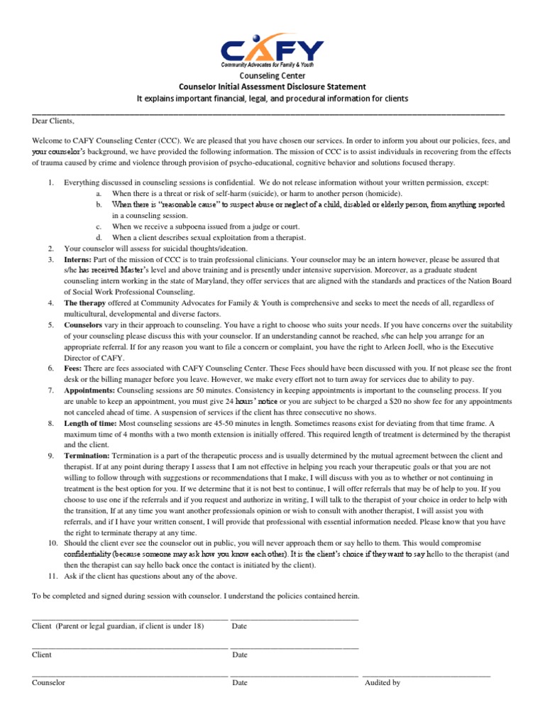 Disclosure | PDF | School Counselor | Psychotherapy