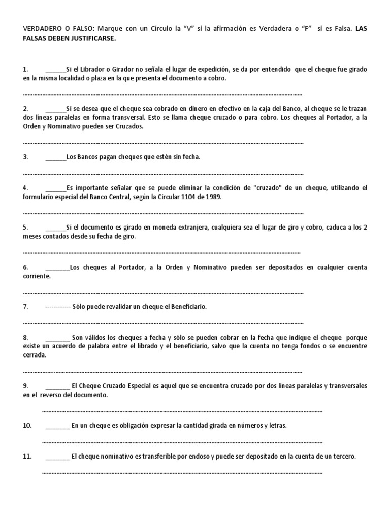 Ejercicios Verdadero o Falso