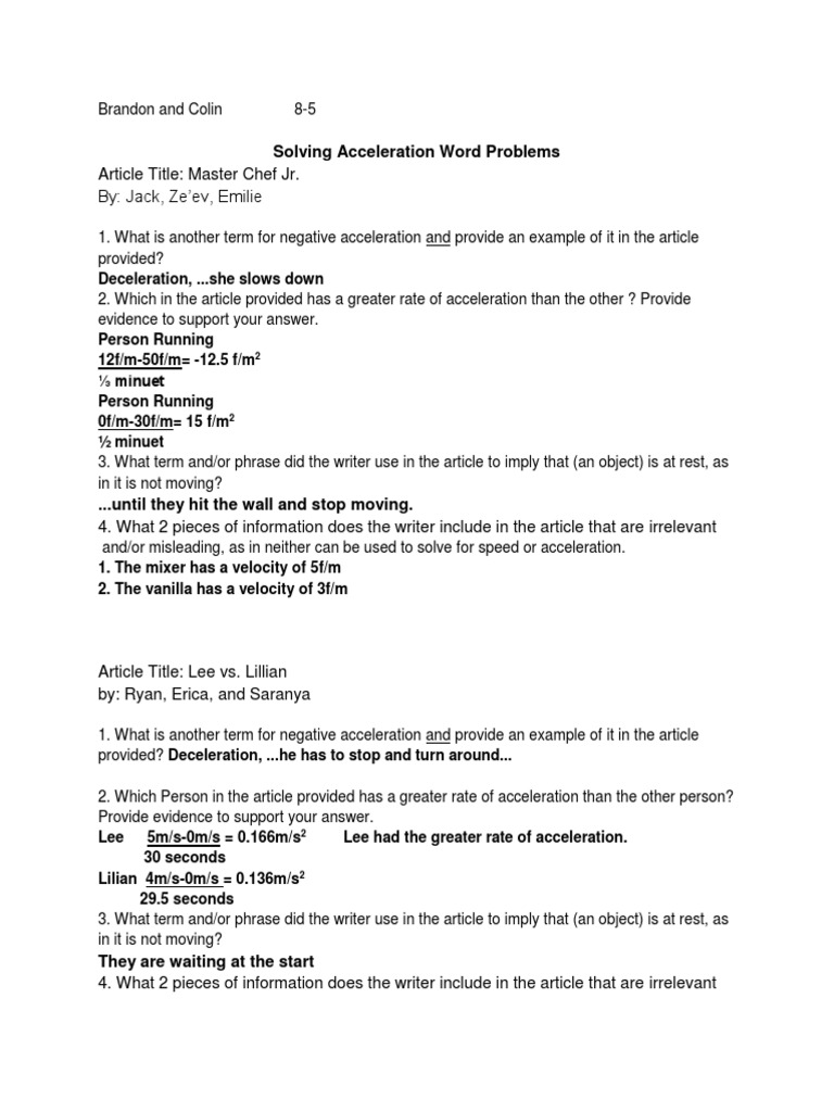 Solving Acceleration Word Problems | PDF | Career & Growth | Self ...