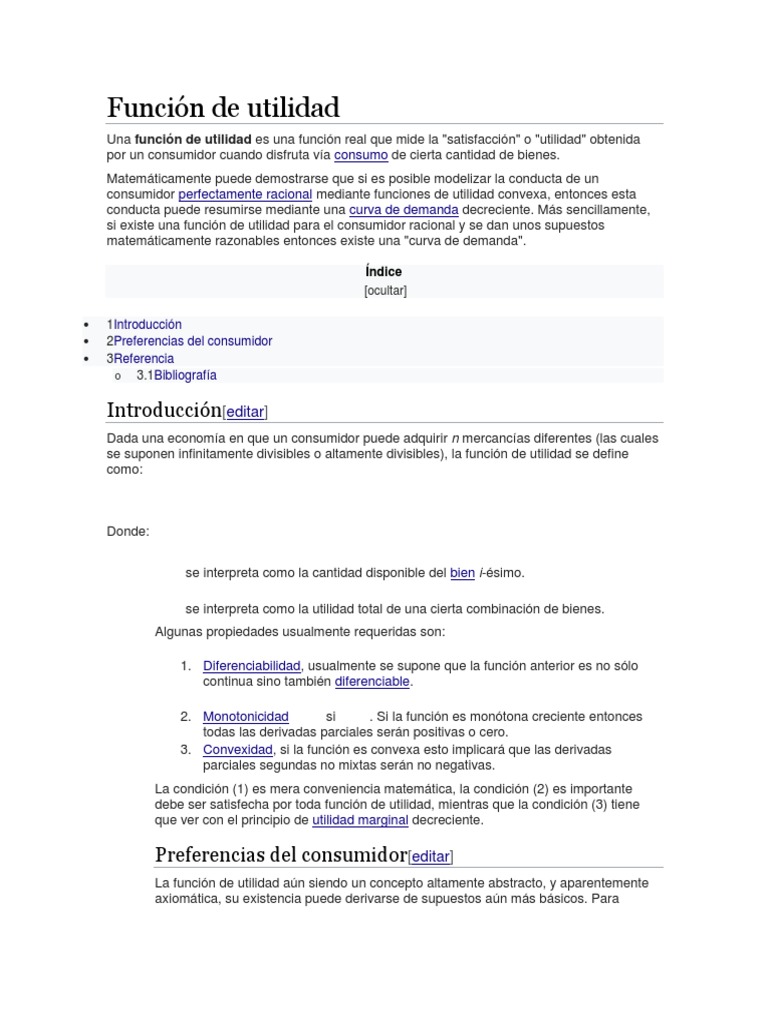 Función de Utilidad | PDF | Curva de demanda | Análisis matemático