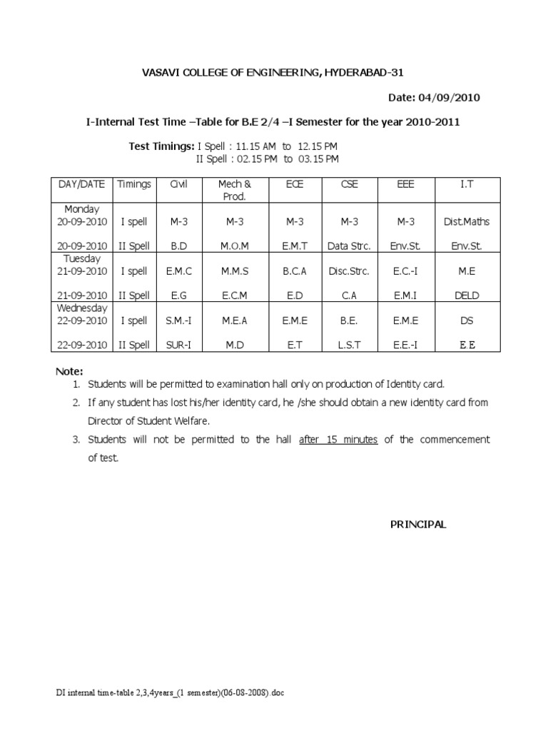 Circulars Aeb 2010 142 I Internal Time Table 04-09-2010 | PDF ...