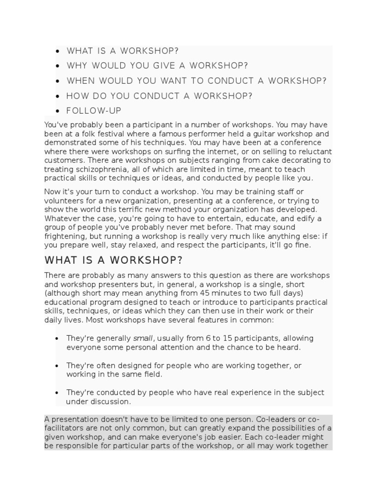 What Is A Workshop | PDF | Facilitator | Human
