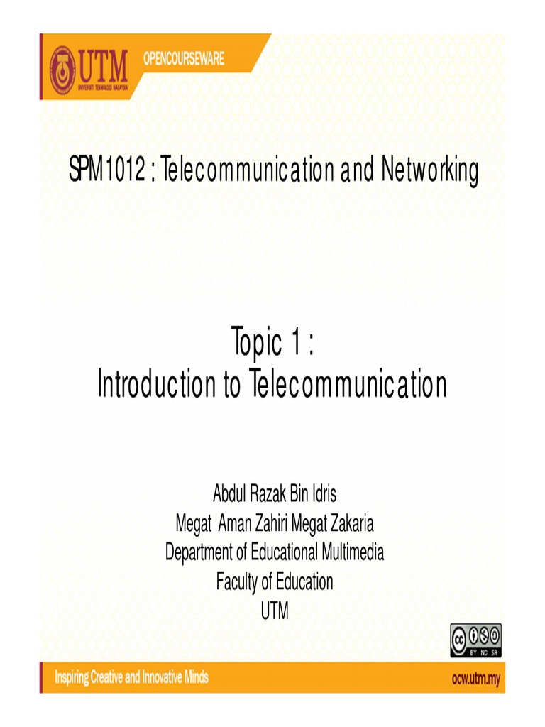 Topic 1: Introduction To Telecommunication: SPM1012: Telecommunication ...