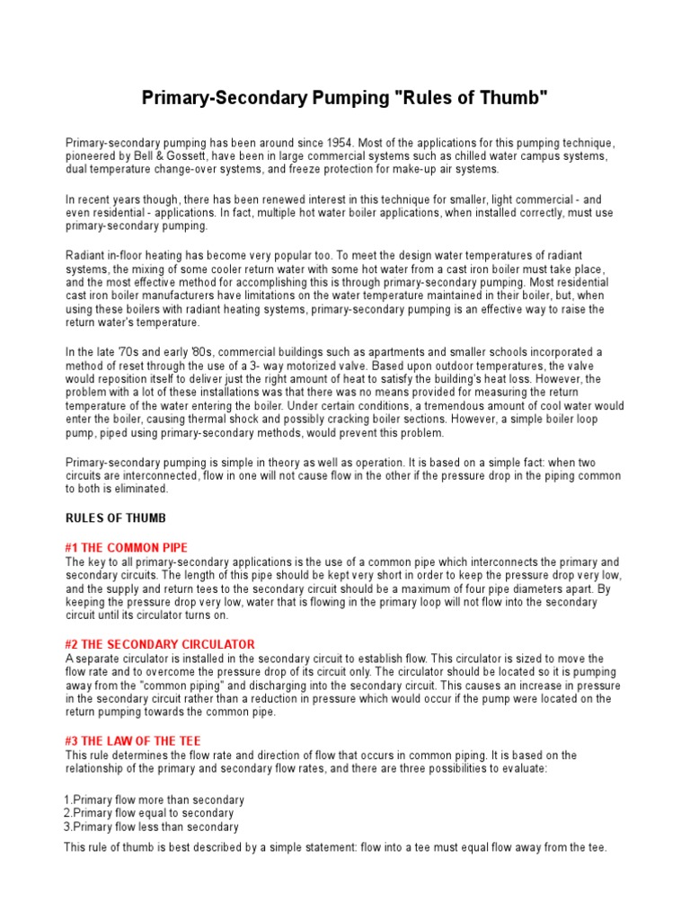 Primary-Secondary Pumping Rules of Thumb PDF | PDF | Boiler | Pump