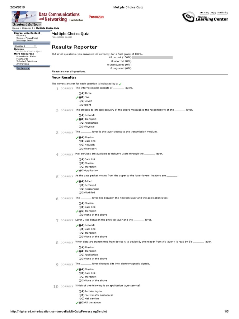 Multiple Choice Quiz 2 | PDF | Osi Model | Internet Protocol Suite